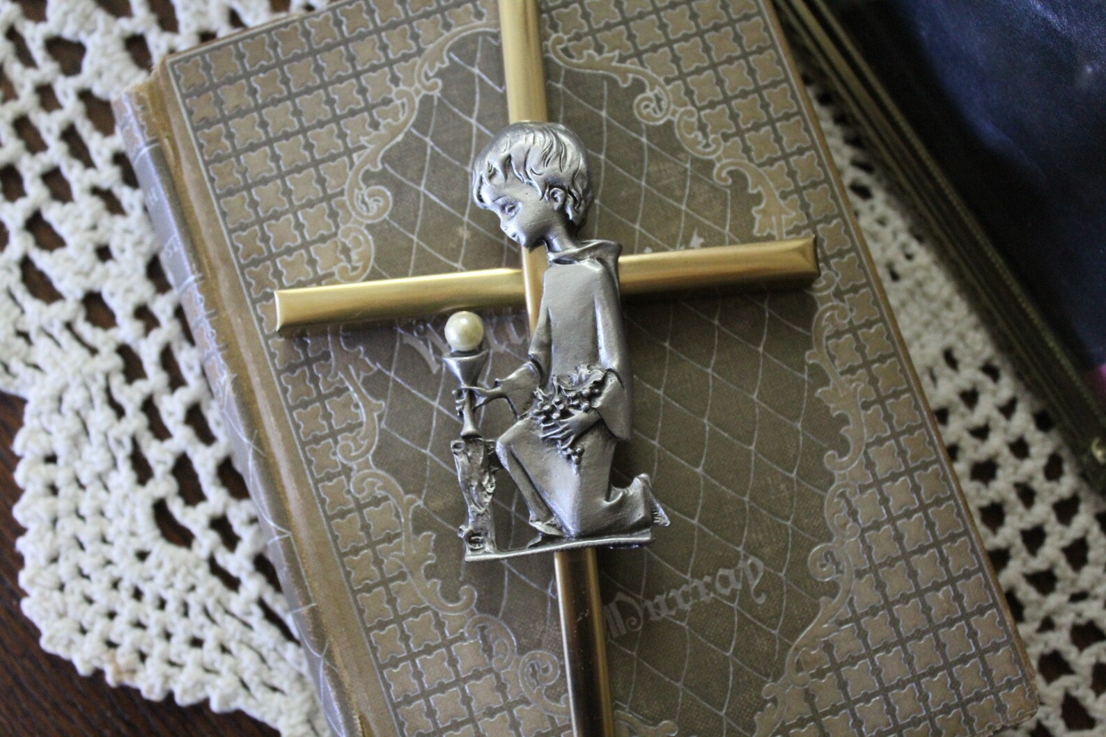 Midcentury First Holy Communion Metal Cross for Wall, Vintage Brass Boy ...