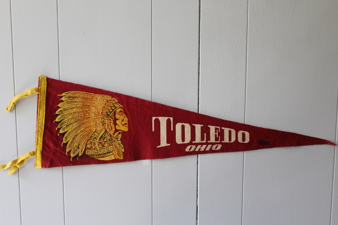 Vintage Large 26 1/2" Red Ohio Pennant With Indian Chief, 1950s Toledo ...