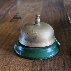 Vintage Hotel Bell, Gold Metal Front Desk Bell on Green Metal Base ...
