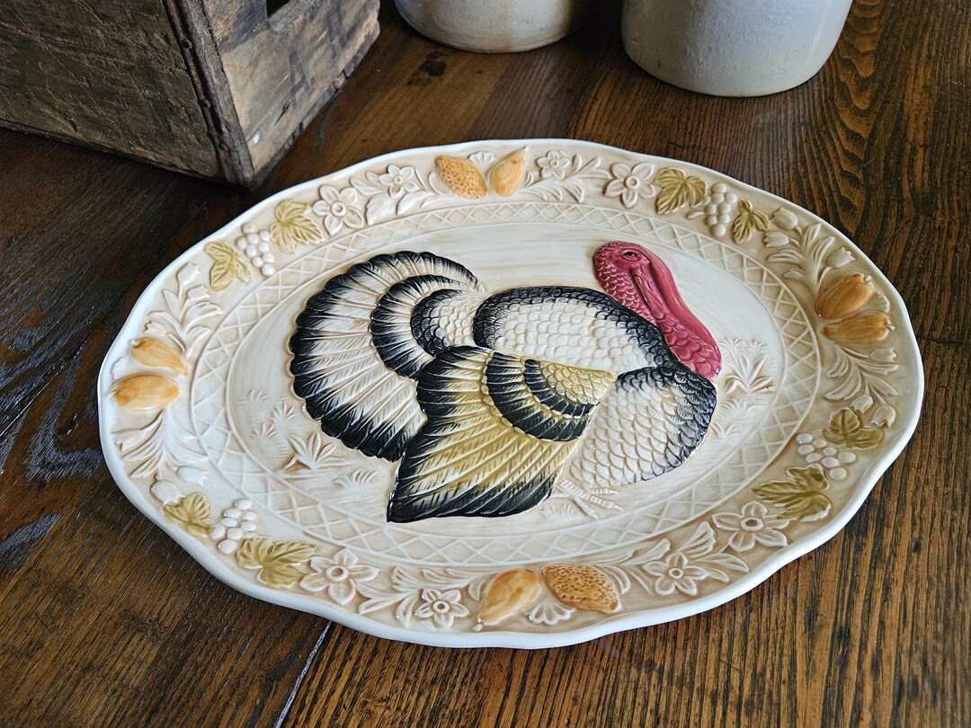 Vintage Large Ceramic Turkey Platter, 18" Thanksgiving Platter W ...