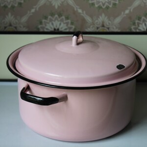 Vintage Pink Enamelware Soup Pot, Pink Enamelware Pot W/ Lid, Pink ...