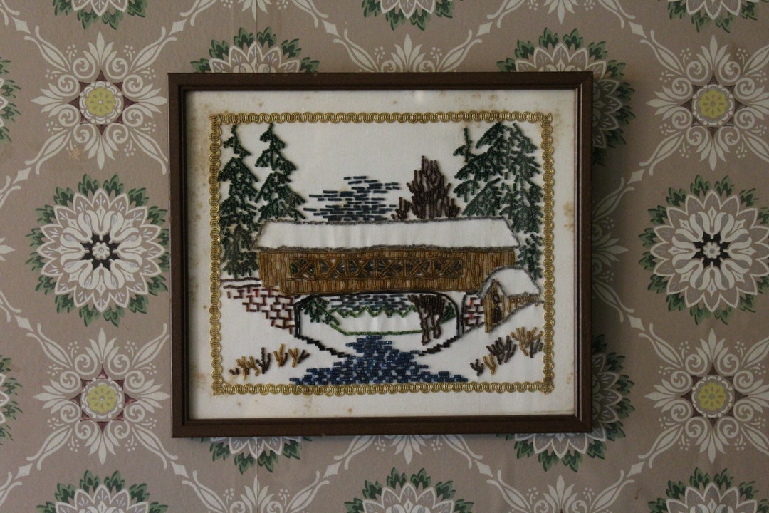 Vintage Glass Bead Picture in Frame, Framed Handsewn Beadwork, Seed ...