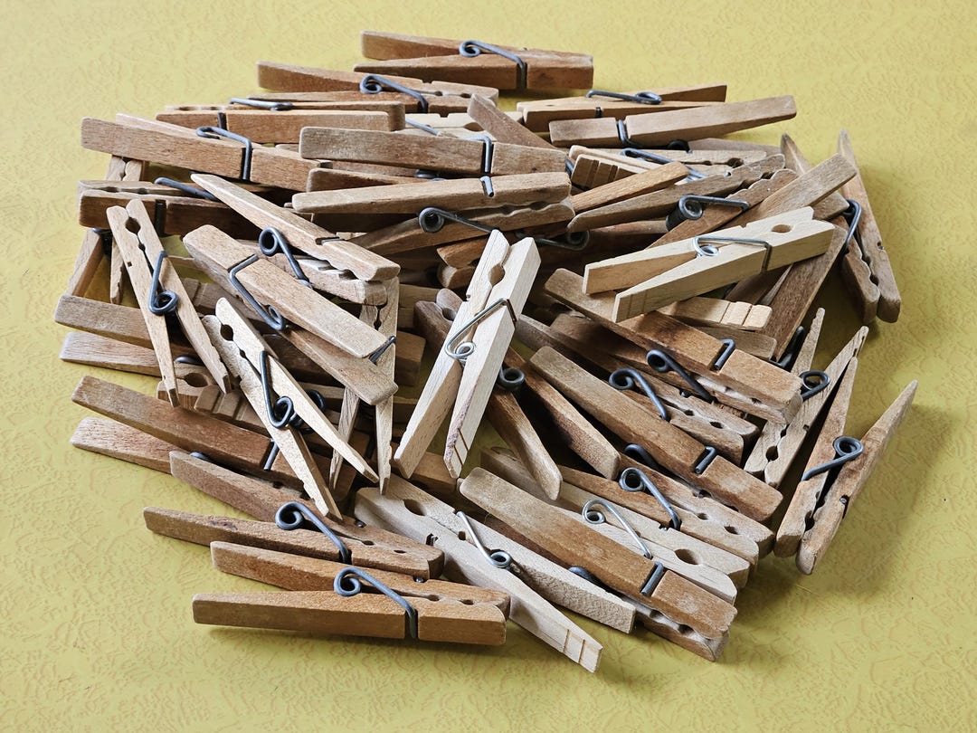 40 Vintage Clothespins, Wooden Spring Clothespins, Some Old, Some New ...