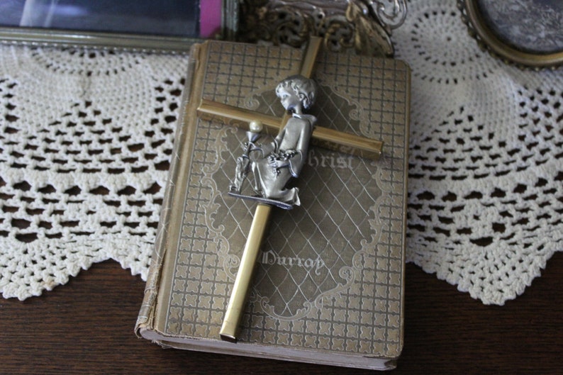 Midcentury First Holy Communion Metal Cross for Wall, Vintage Brass Boy ...