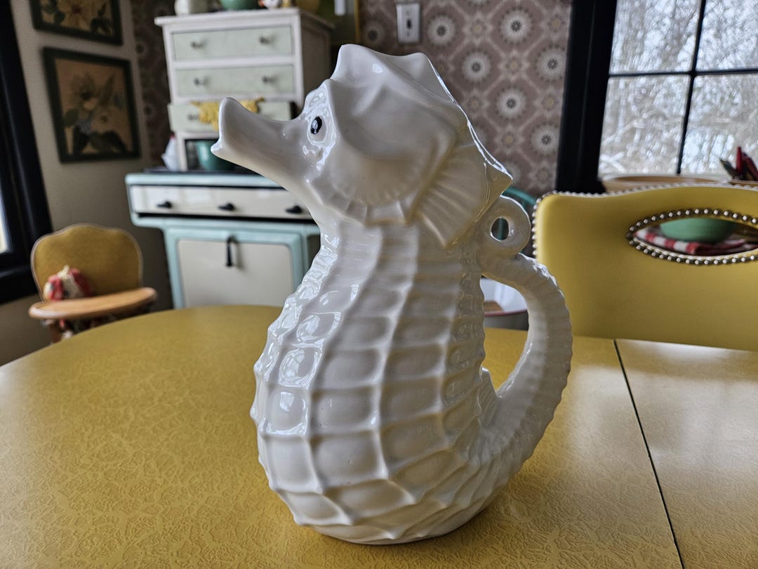 Vintage White Seahorse Pitcher, White Ceramic Seahorse Shaped Pitcher ...