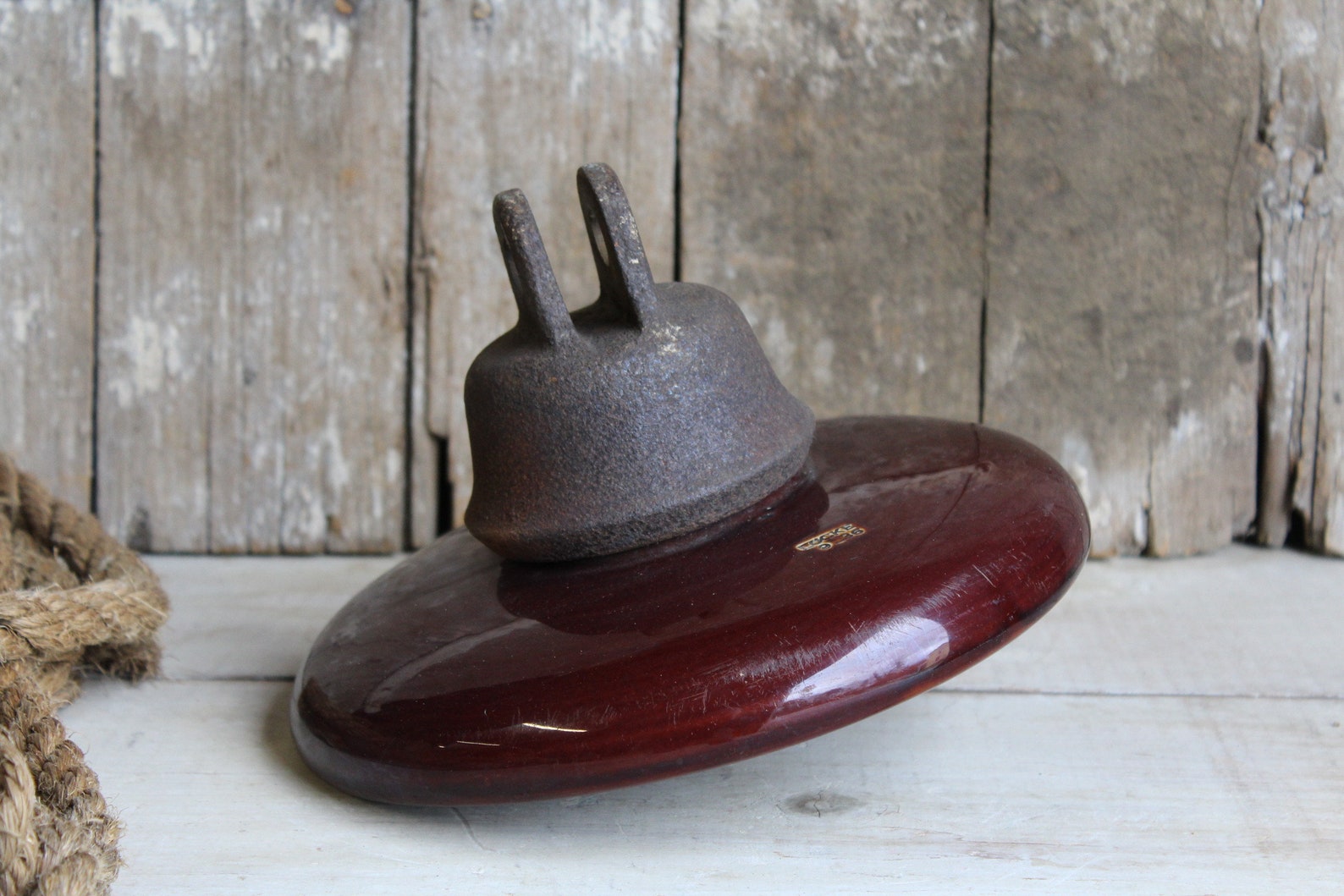 Vintage Extra Large Brown Ceramic Insulator With Cast Iron - Etsy