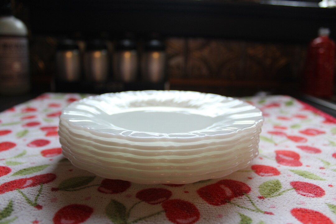 Vintage Set of 7 Macbeth Evans Corning Opal Glass Princess Swirl Bread ...