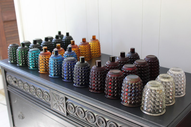 Vintage Colorful Glass Votives Green Teal Gold Blue Red - Etsy