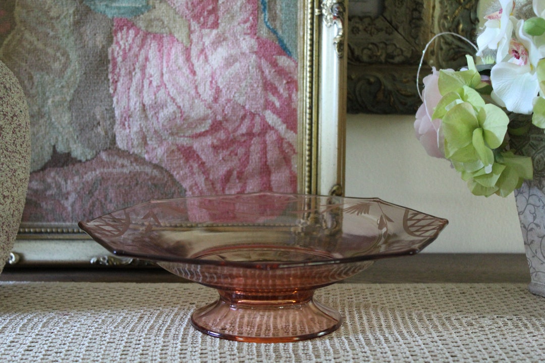 Vintage Pink Depression Glass Shallow Bowl, Pink Depression Glass Fruit ...