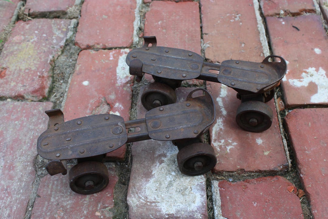 Vintage Roller Skates, Rusty Roller Skates, Pair of Metal Roller Skates ...
