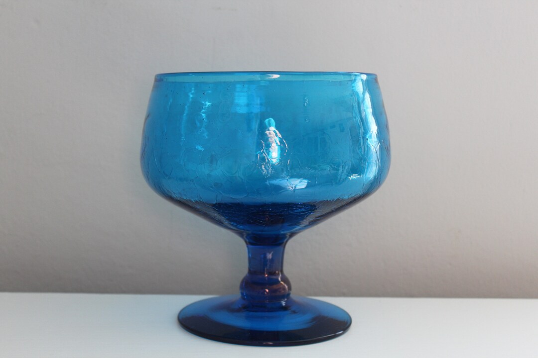 Large Blue Blenko Compote 8 1/4 Azure Blenko Pedestal - Etsy