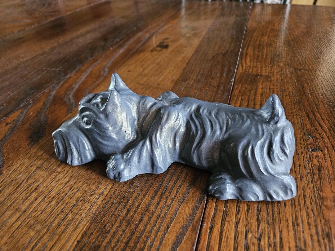 Vintage Chalkware Scottie, Plaster Scottie Dog, Lying Down Scottish ...