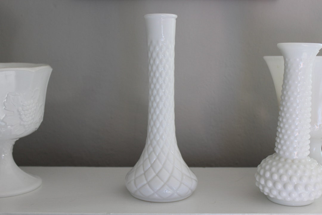 Vintage Milk Glass Vase With Diamond Pattern Quilted Milk - Etsy