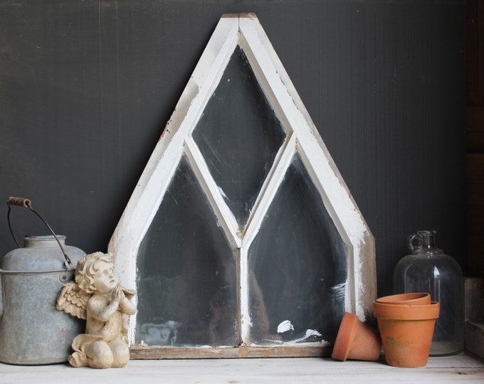 Antique Gothic Window, Vintage Church Window, Triangle Window ...
