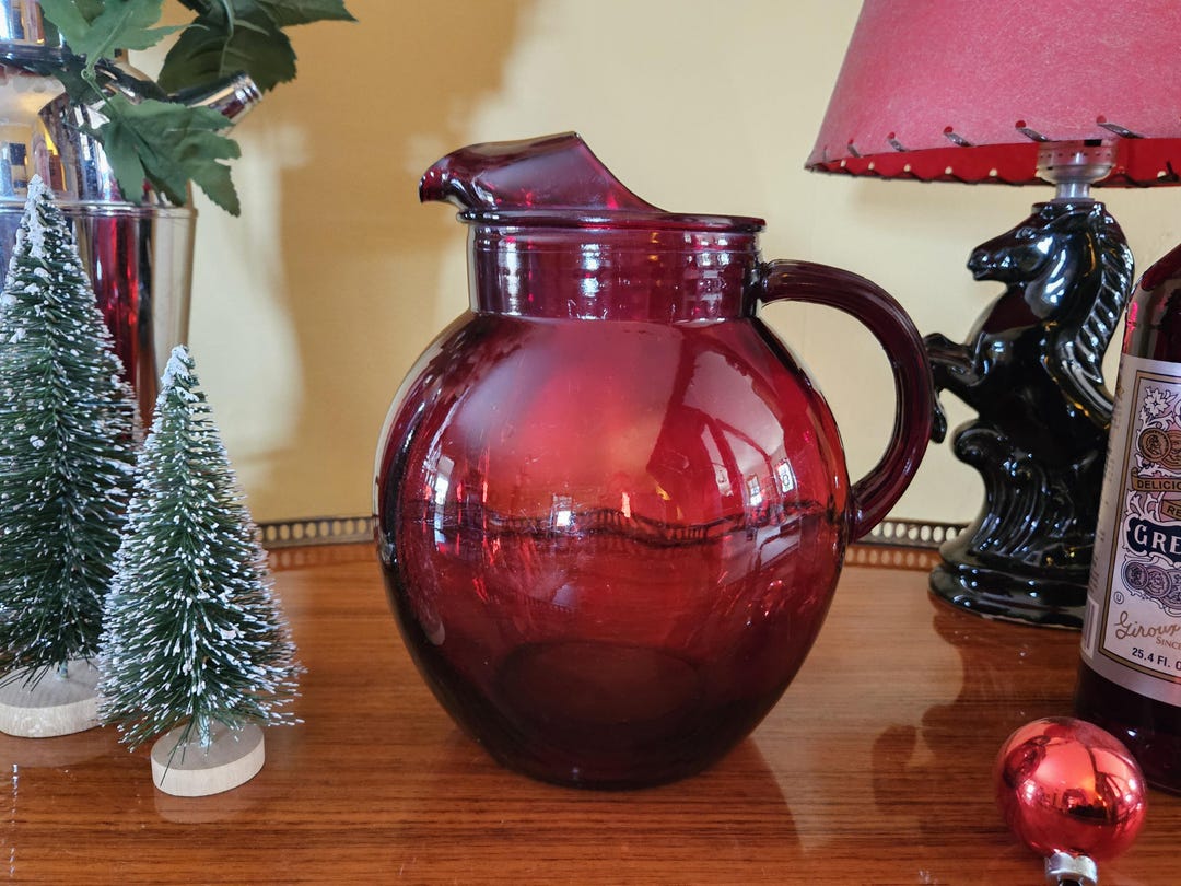 Vintage Royal Ruby Anchorglass Pitcher, 50s Large Red Glass Pitcher ...