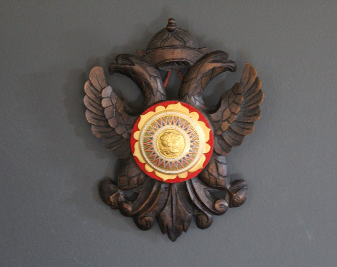 Vintage Toledo Spain Carved Wooden Coat of Arms Plaque, Tudor Eagle ...