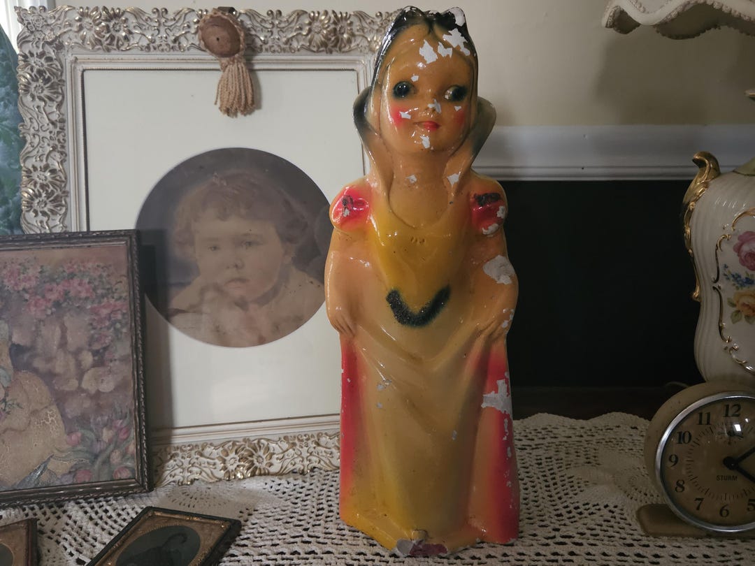 Vintage Large Snow White Plaster Statue With Shiny Polychrome Paint and ...