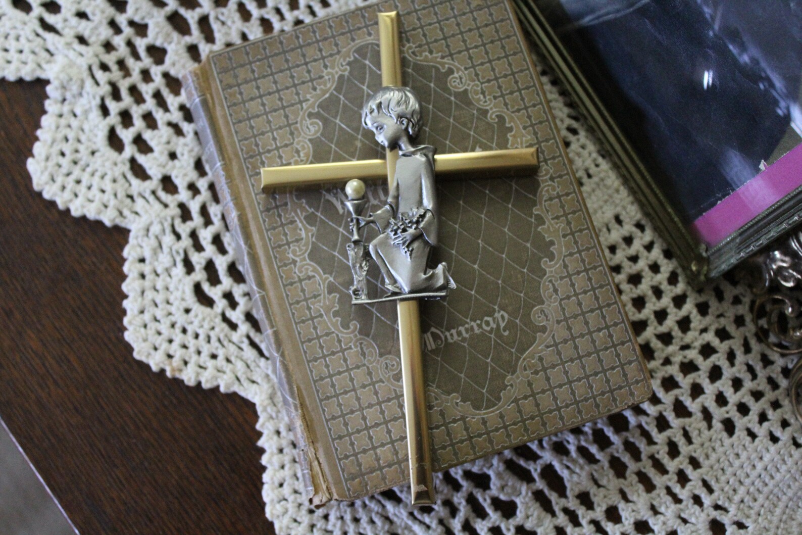Midcentury First Holy Communion Metal Cross for Wall, Vintage Brass Boy ...
