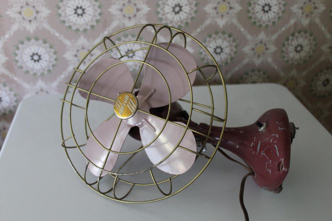 Vintage Pink Fan, Pink Airflow Fan With Pink Metal Blades in Gold Cage ...