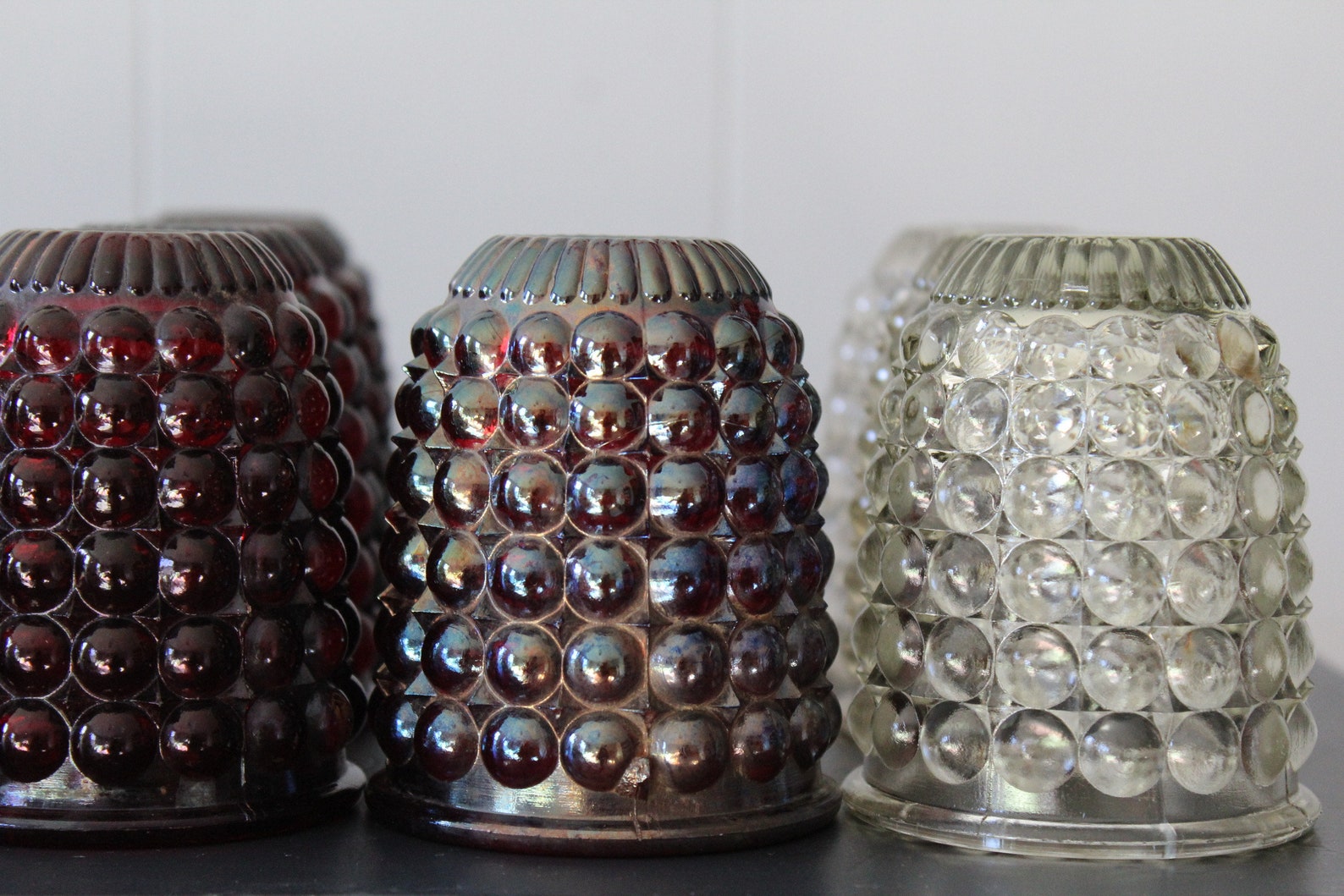 Vintage Colorful Glass Votives Green Teal Gold Blue Red - Etsy