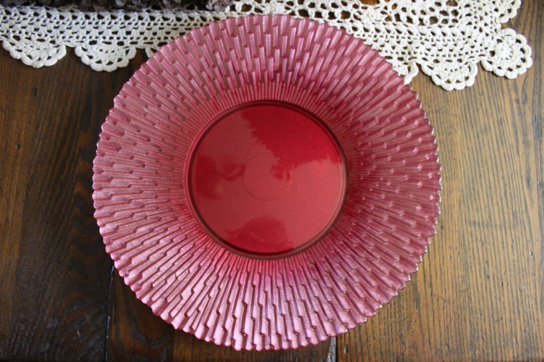 Large Dark Pink Frosted Glass Plate, Ombre Fade Iridescent Fuchsia ...