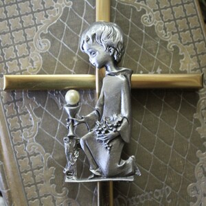 Midcentury First Holy Communion Metal Cross for Wall, Vintage Brass Boy ...