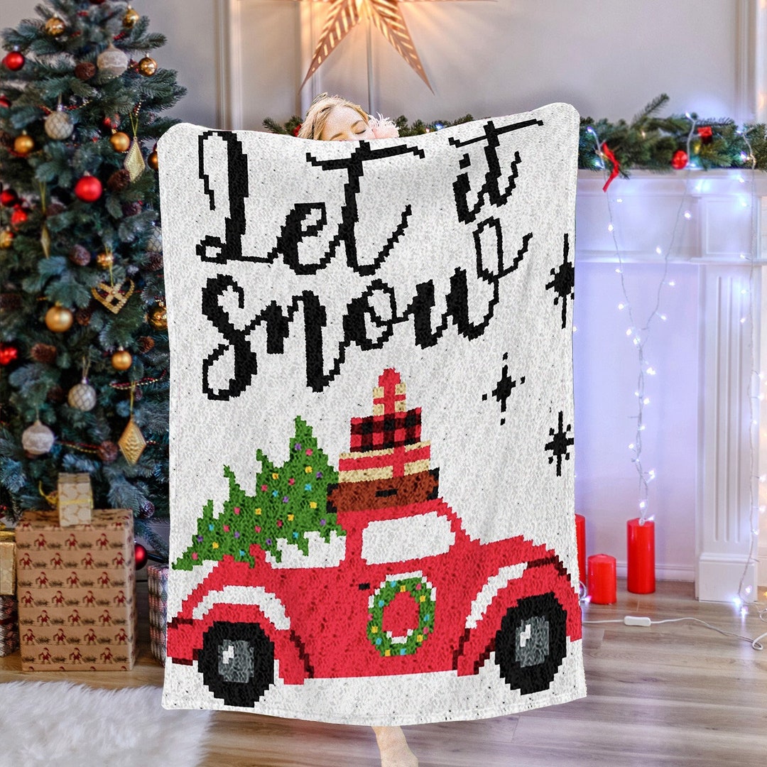 Let It Snow Crochet Blanket Pattern C2C VW Bug With Christmas Tree and ...