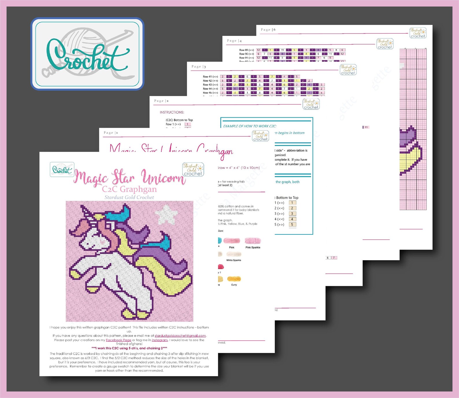 Magic Star Unicorn C2C Graphgan Graph Cross-Stitch Written | Etsy