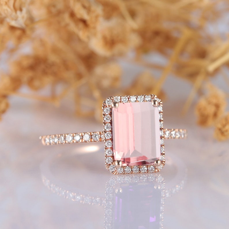 Emerald Cut Morganite Ring 6x8mm Emerald Cut Natural - Etsy