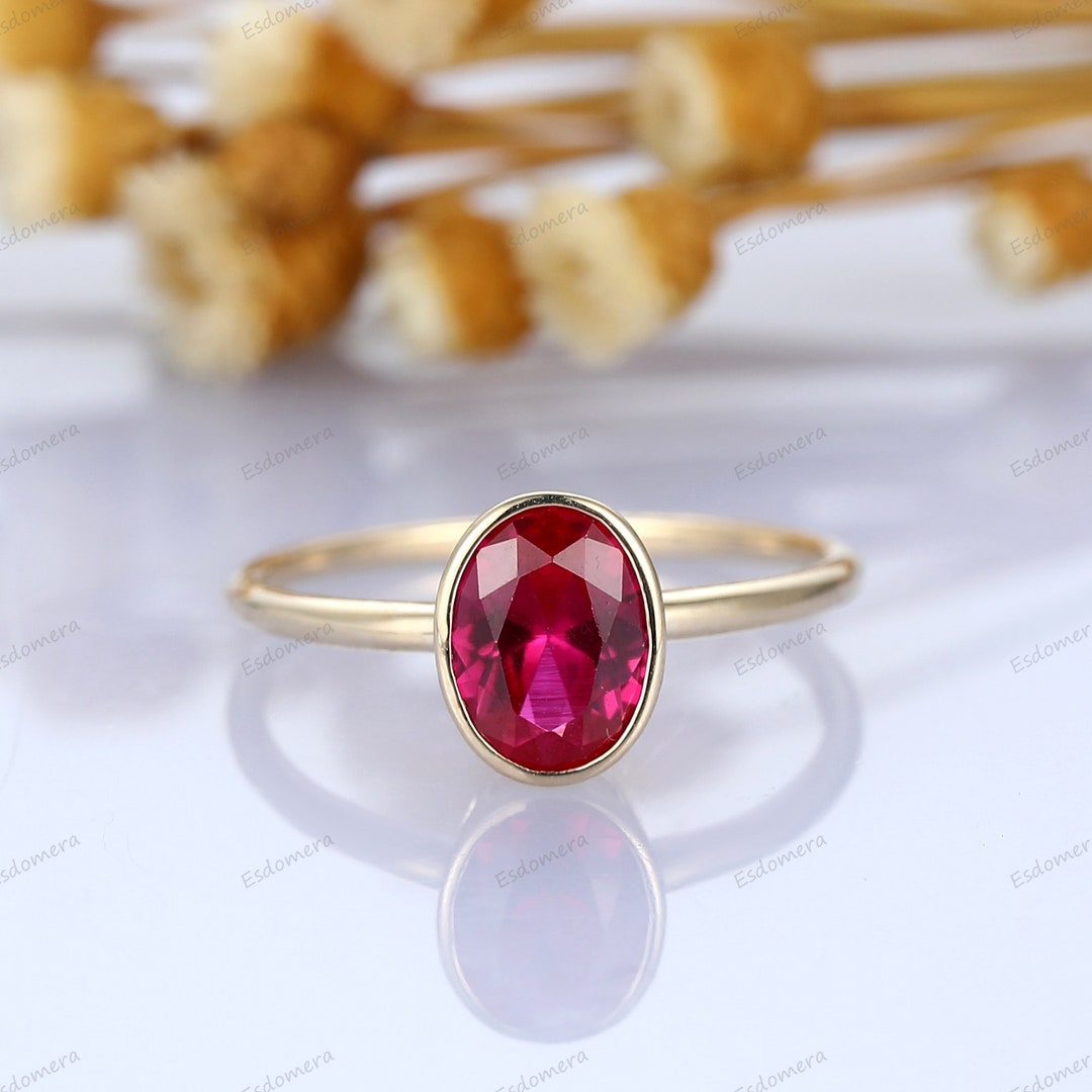 Gold Bezel Set Ruby Ring, Dainty Ruby Ring, 6x8mm Oval Cut Ruby Ring ...