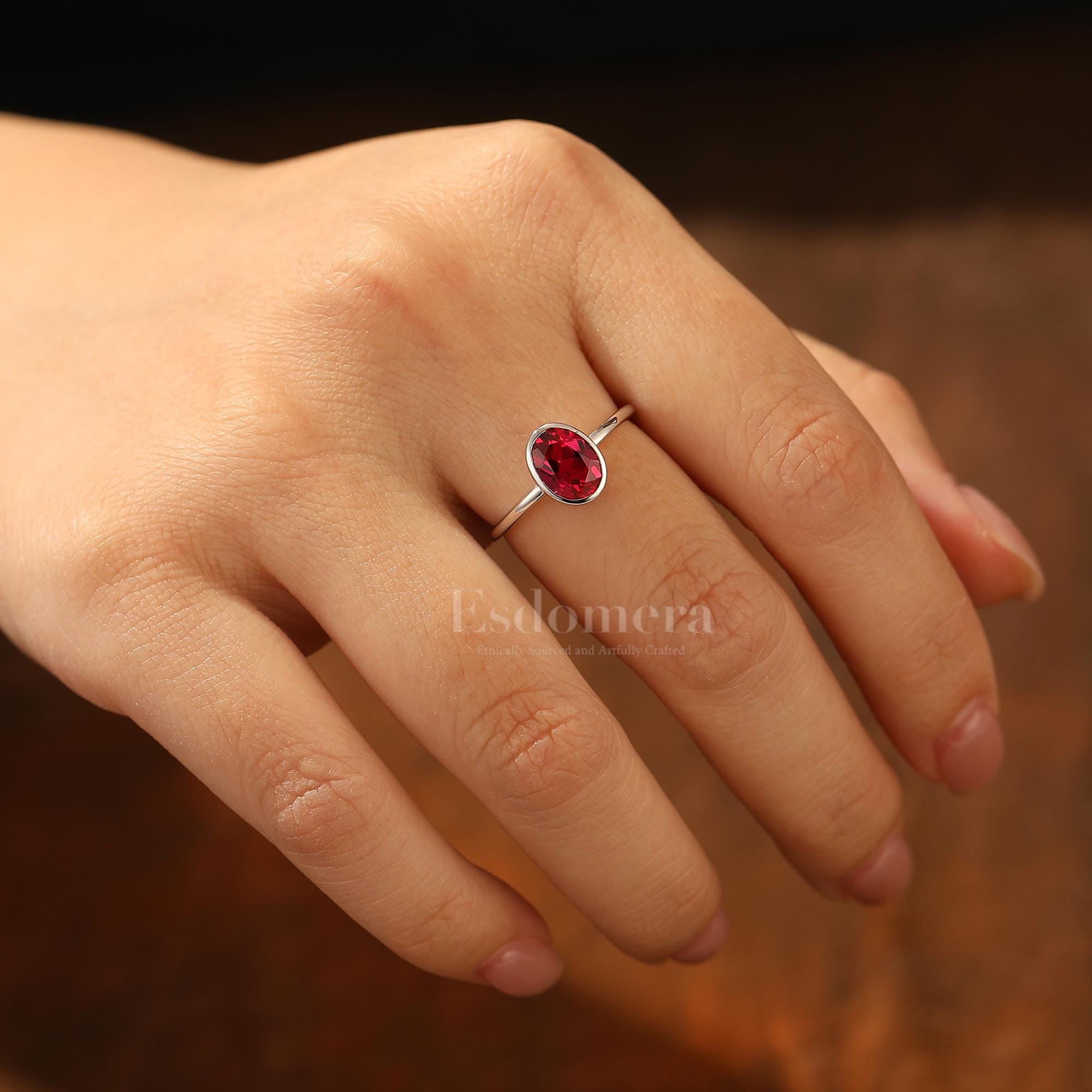 Gold Bezel Set Ruby Ring, Dainty Ruby Ring, 6x8mm Oval Cut Ruby Ring ...