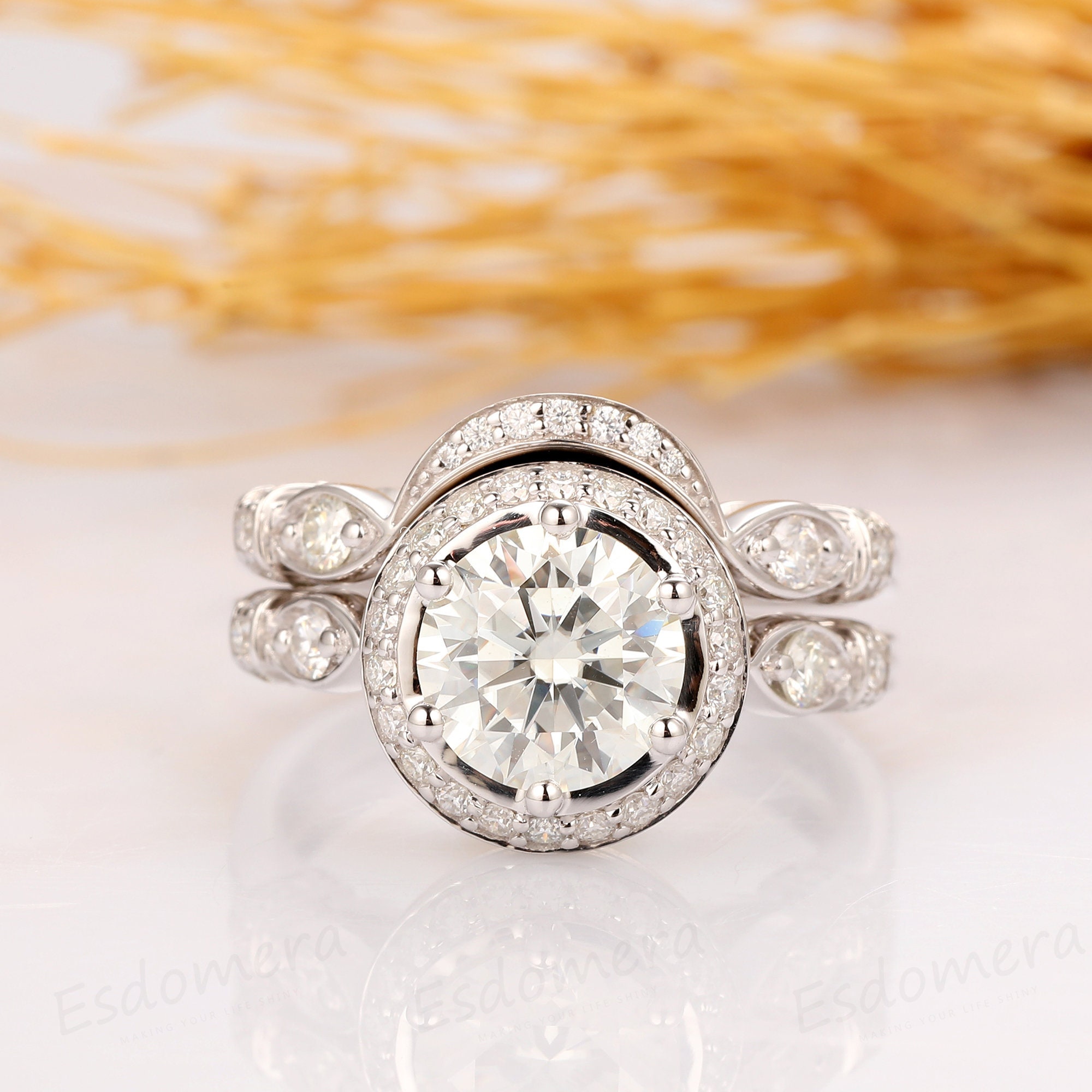 Vintage Moissanite Bridal Set Round Cut 2CT Moissanite | Etsy