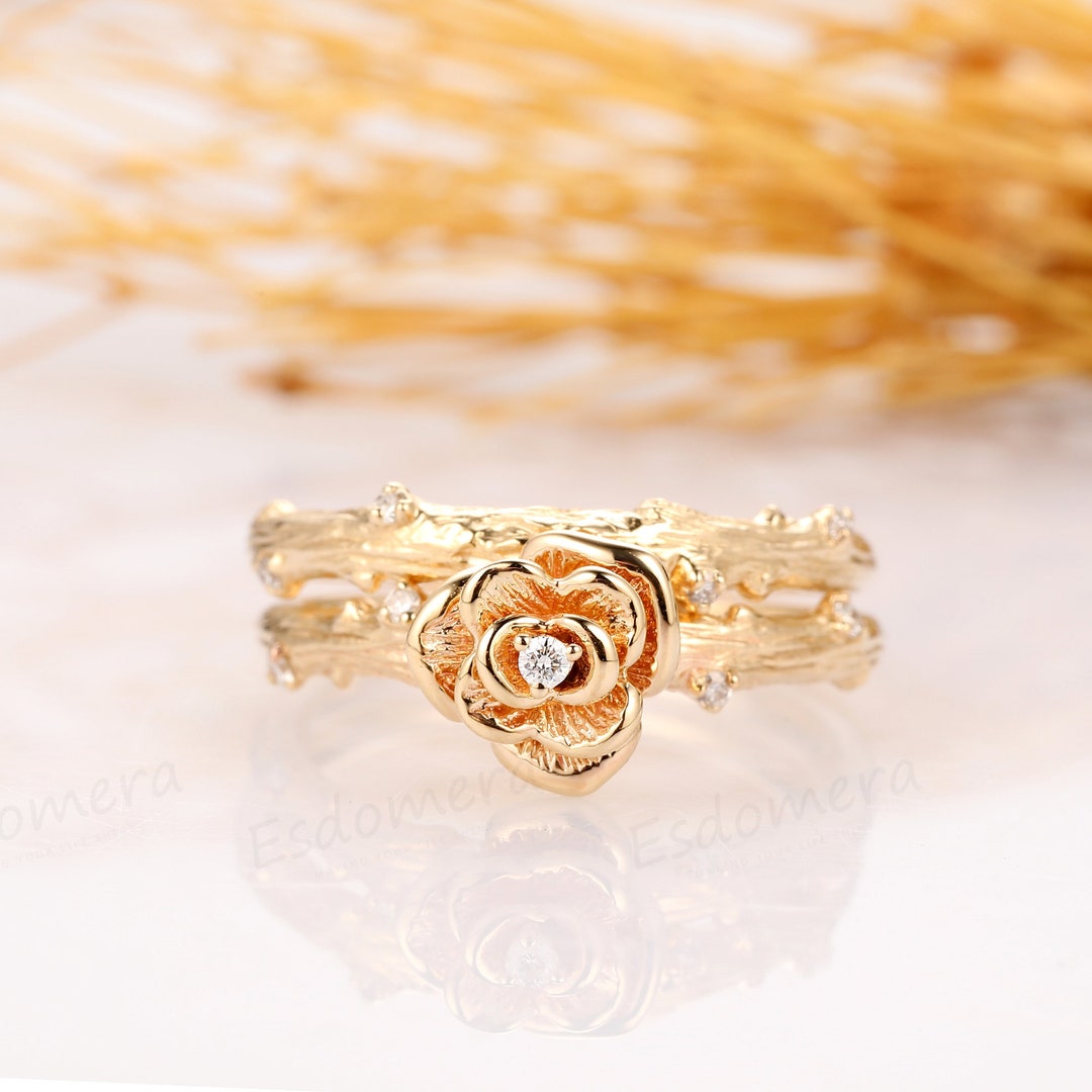 Floral Diamond Bridal Set, Diamond Rose Flower Design Wedding Set ...