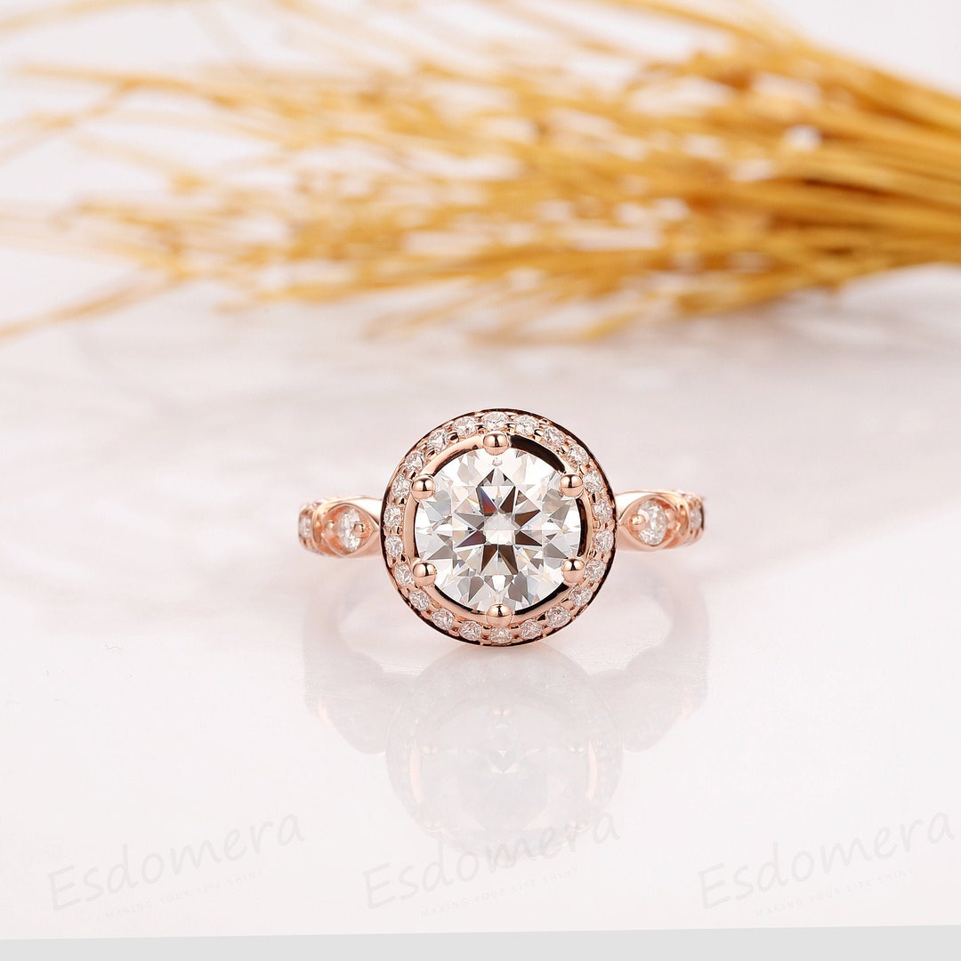 Vintage Style Moissanite Engagement Ring, Round Cut 2CT Moissanite ...
