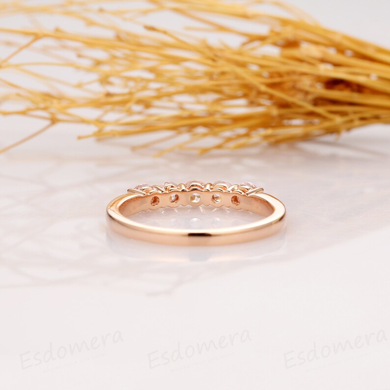 Morganite Band Classic 0.5ctw Round Morganite 5 Stone Wedding - Etsy