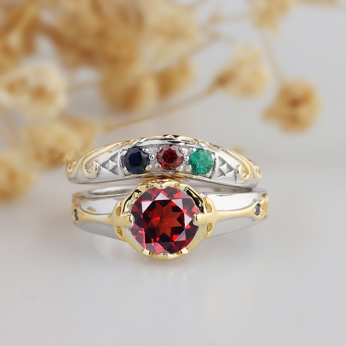 Zelda Ring Natural Red Garnet Ring Video Game Two Tone Color - Etsy