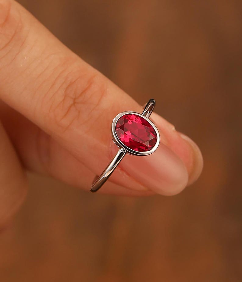 Gold Bezel Set Ruby Ring, Dainty Ruby Ring, 6x8mm Oval Cut Ruby Ring ...