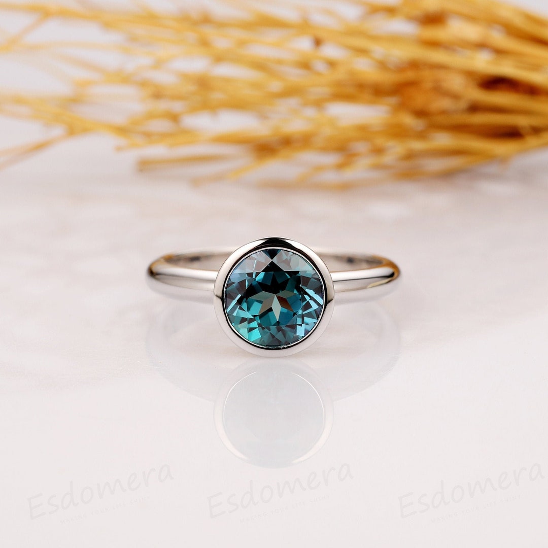 Bezel Set 1.5CT Round Cut Alexandrite Ring, Solitaire Ring, 14k Solid ...