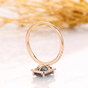 Emerald Cut Alexandrite Ring, 6x8mm Alexandrite Engagement Ring, Halo ...