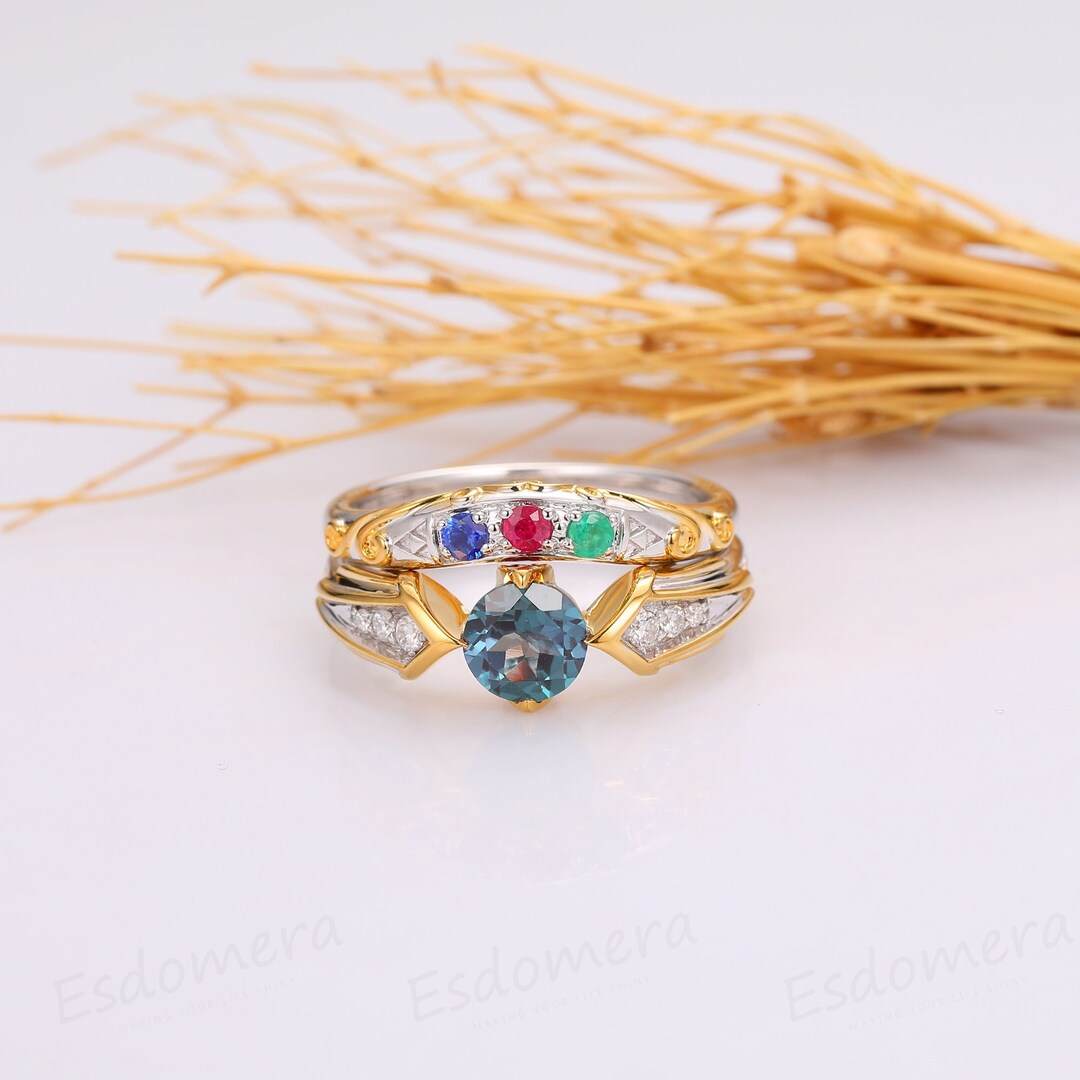 Zelda Ring Set, Video Game Triforce Design Alexandrite Bridal Ring Set ...