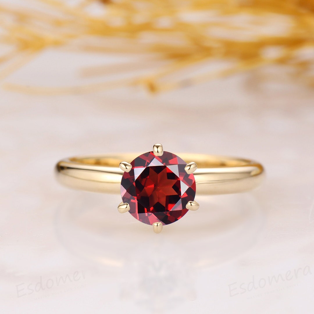 Natural Round Red Garnet Engagement Ring Gemstone Promise - Etsy