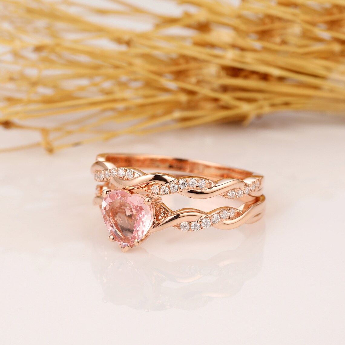 Morganite Bridal Set Heart Shape 1CT Center Morganite Bridal | Etsy