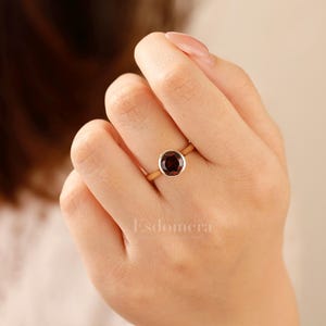 Bezel Set Garnet Ring, Round Cut 1.5CT Natural Red Garnet Wedding Ring ...