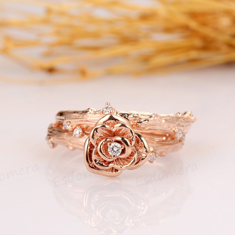 Floral Diamond Bridal Set Diamond Rose Flower Design Wedding - Etsy