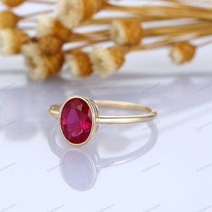 Gold Bezel Set Ruby Ring, Dainty Ruby Ring, 6x8mm Oval Cut Ruby Ring ...