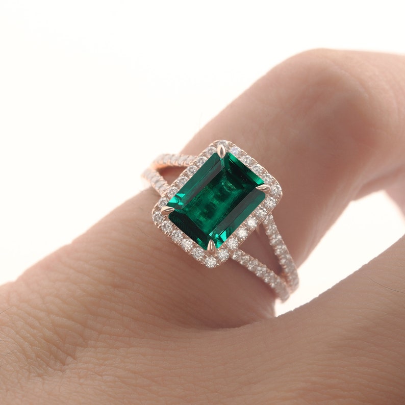 2CT Emerald Cut Emerald Women's Ring Split Shanks Band - Etsy