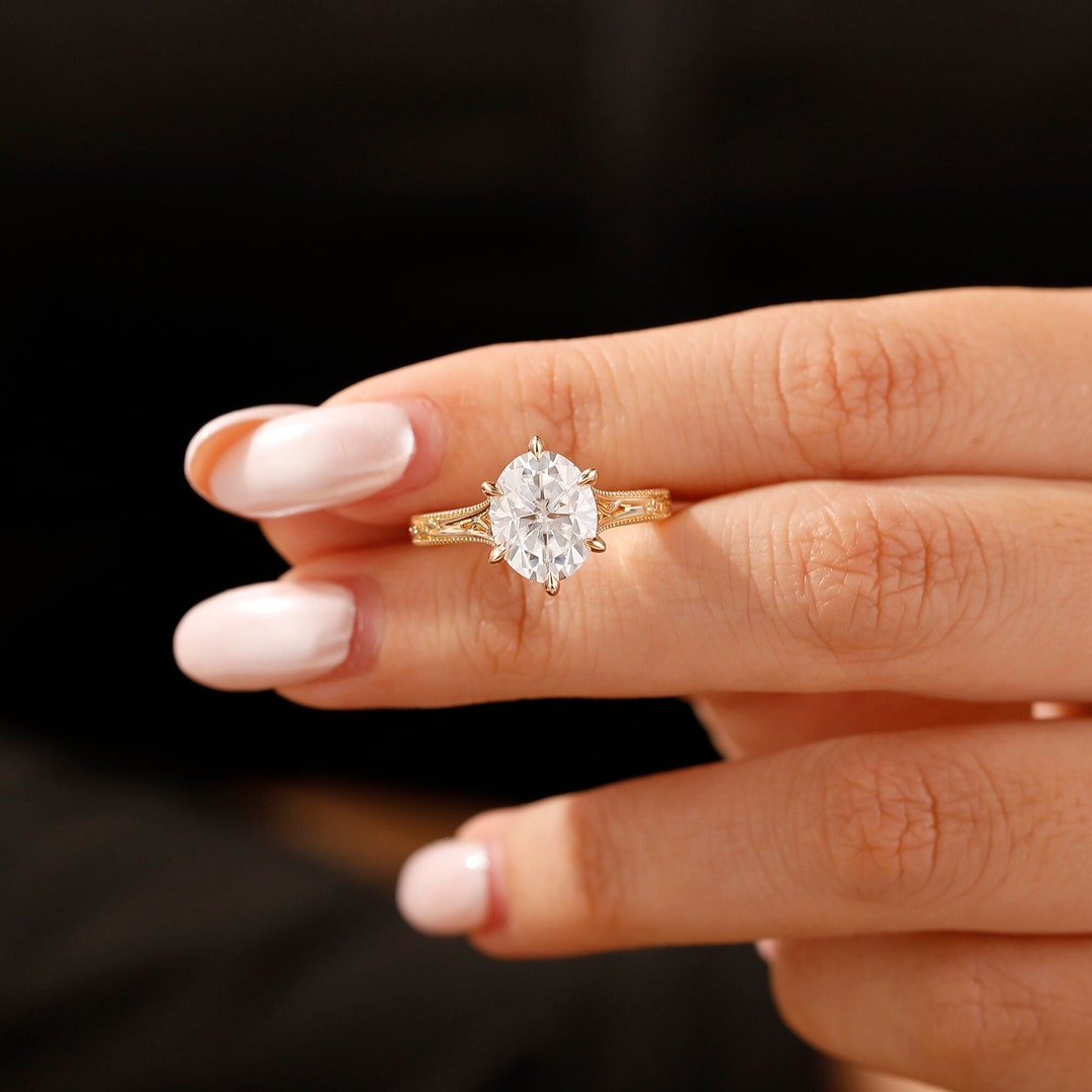 Oval Engagement Ring, Vintage Filigree 3CT Oval Moissanite Wedding Ring ...