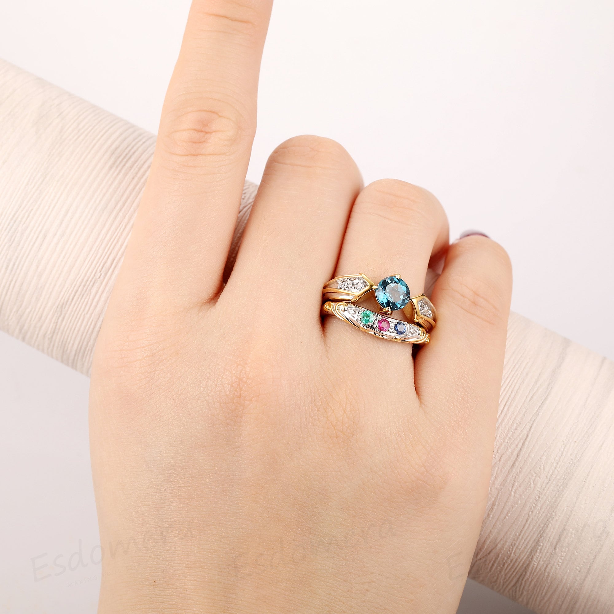Zelda Ring Set Game Triforce Design London Blue Topaz Bridal | Etsy