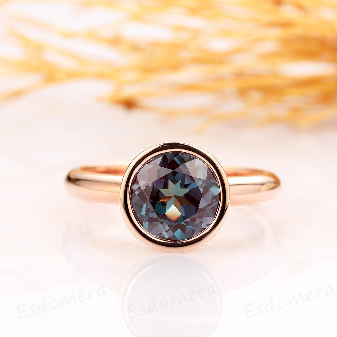 Bezel Set 1.5CT Round Cut Alexandrite Ring Solitaire Ring | Etsy