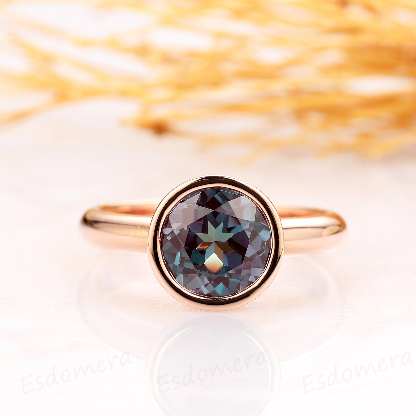 Bezel Set 1.5CT Round Cut Alexandrite Ring Solitaire Ring | Etsy